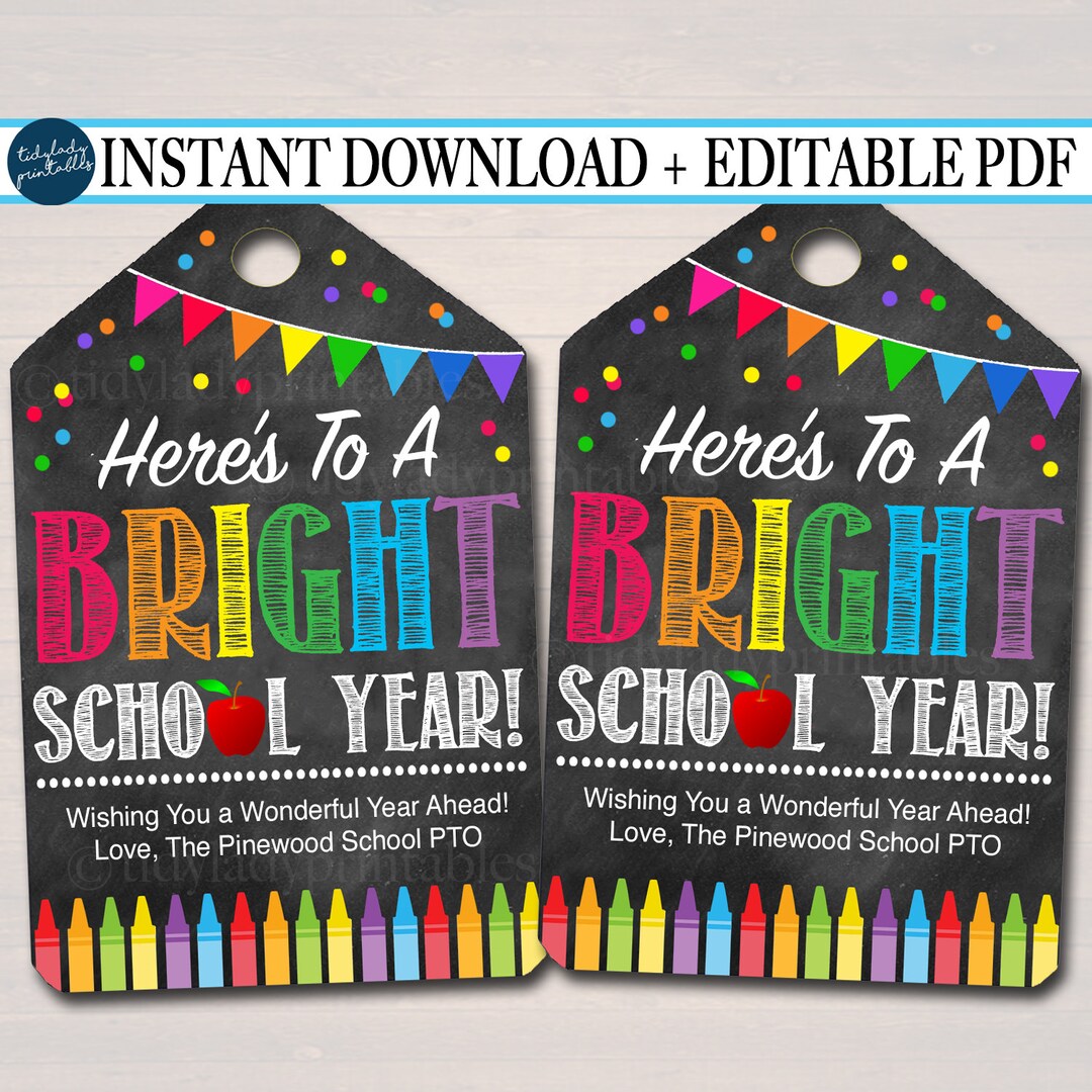 Editable Bright School Year Gift Tags: Teacher Student Gifts (instant ...