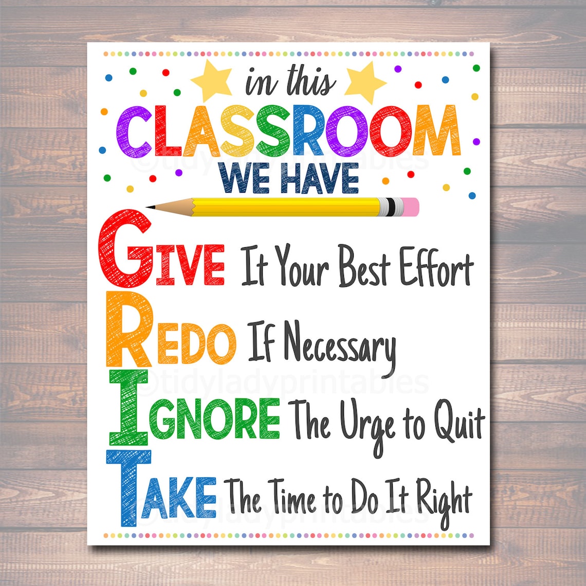 GRIT Acronym Poster: Growth Mindset Classroom Decor (instant Download ...