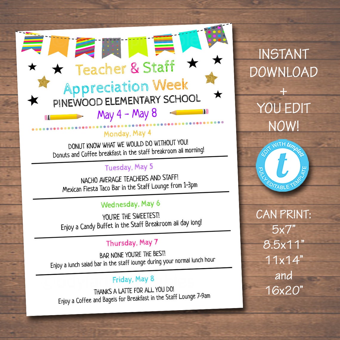 EDITABLE Teacher Appreciation Week Itinerary Poster Digital | Etsy