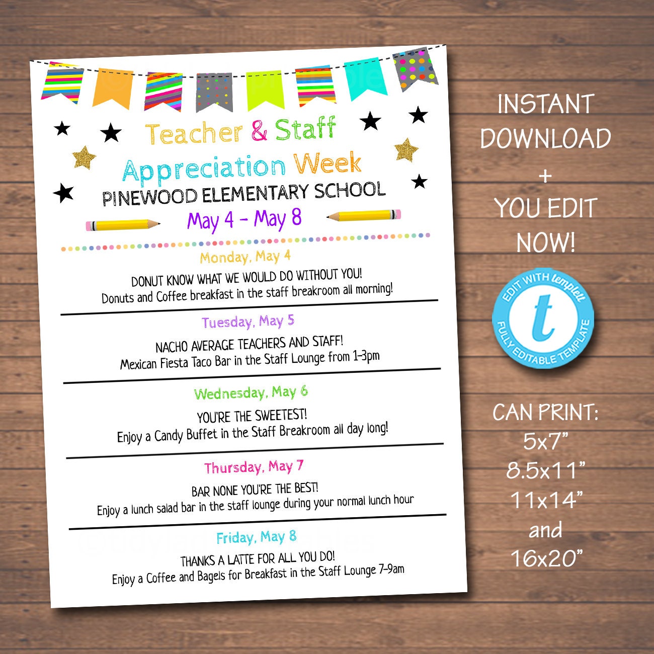 EDITABLE Teacher Appreciation Week Itinerary Poster Digital | Etsy