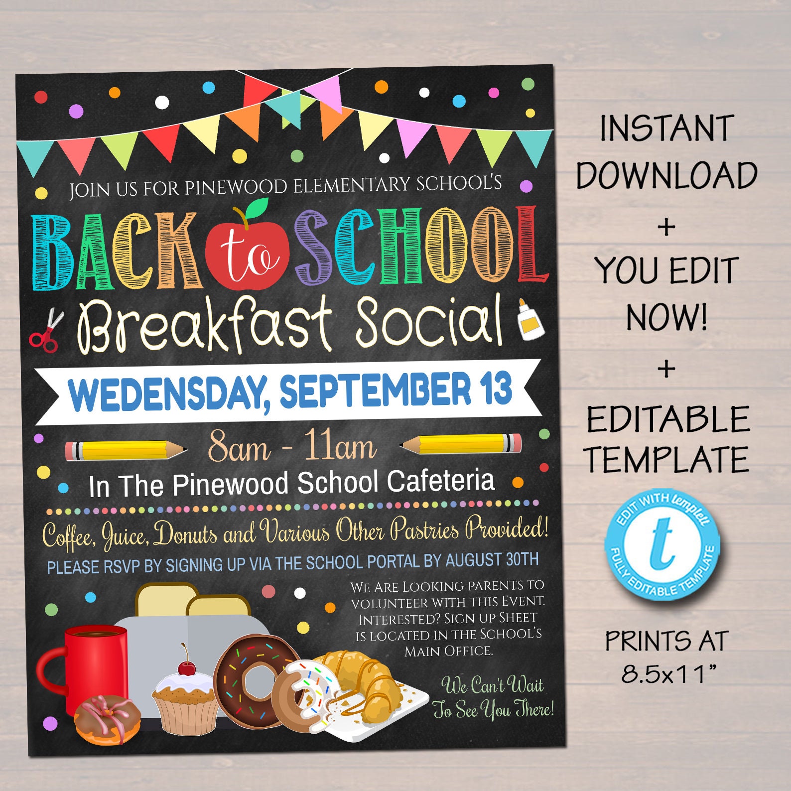 Back to School Breakfast Social Flyer PTO PTA Fundraiser - Etsy