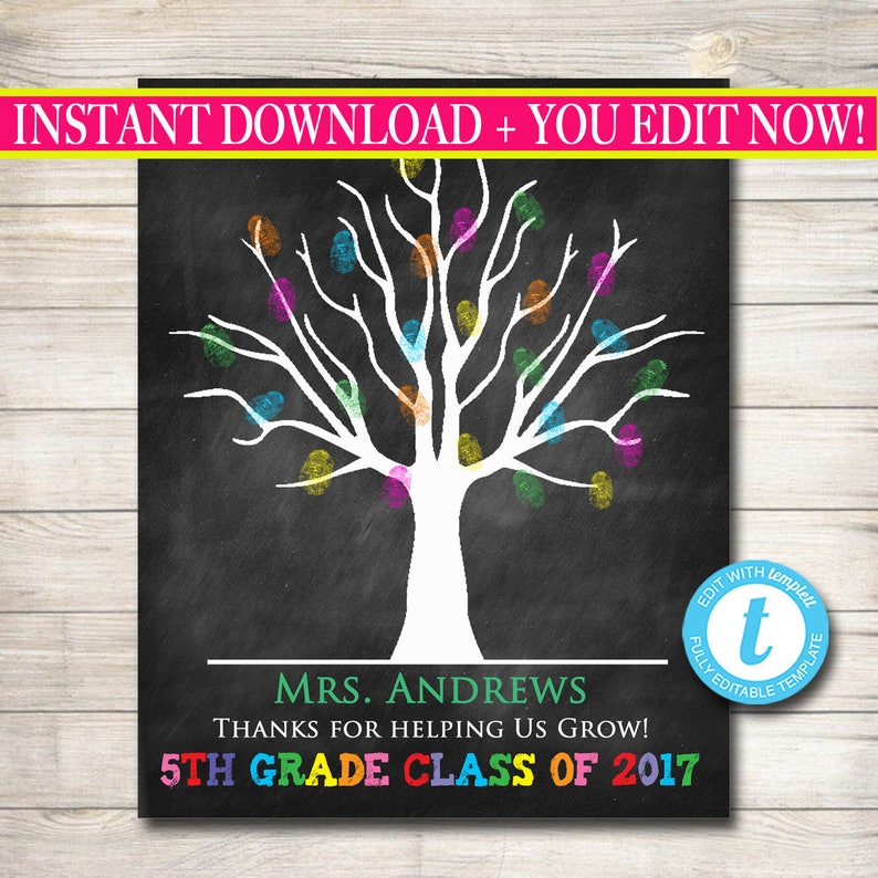 EDITABLE Teacher Gift Chalkboard Printable Class Thumbprint | Etsy