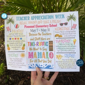 Editable Beach Theme Teacher Appreciation Week Itinerary Poster ...