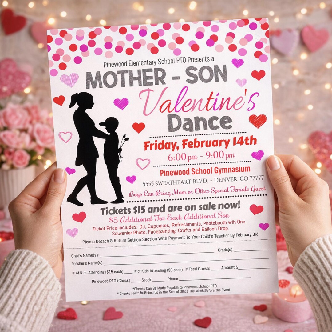 Mother Son Valentine's Dance Flyer: School Sweetheart Dance Theme ...