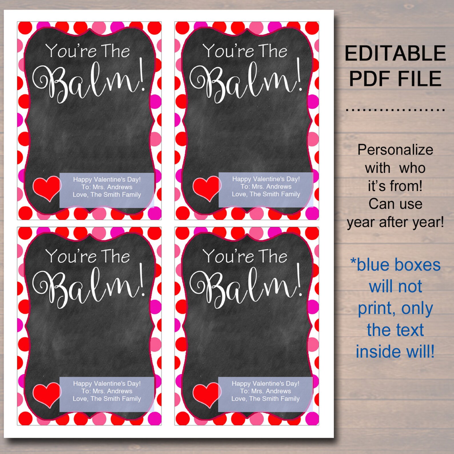 EDITABLE Lip Balm Tags, Valentine Teacher Gift INSTANT DOWNLOAD, Coach ...