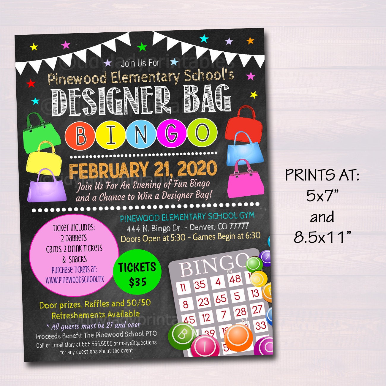 Designer Bag Bingo Night Flyer Printable School Pto Pta - Etsy