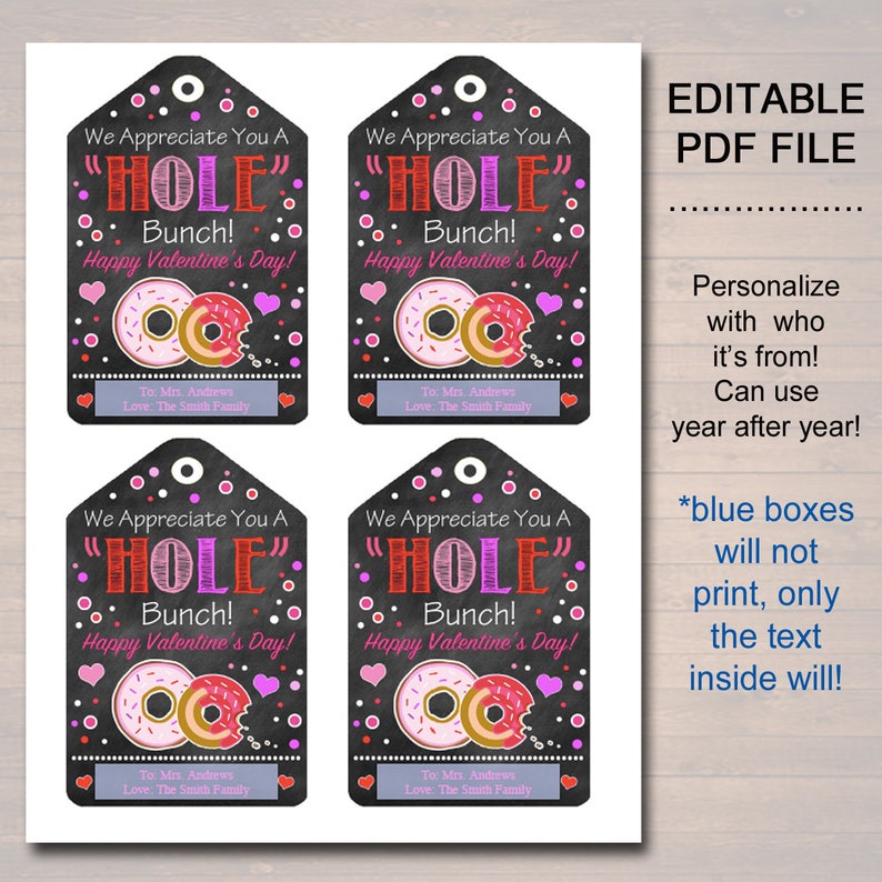 EDITABLE Valentine's Day Donut Gift Tags Staff Teacher | Etsy