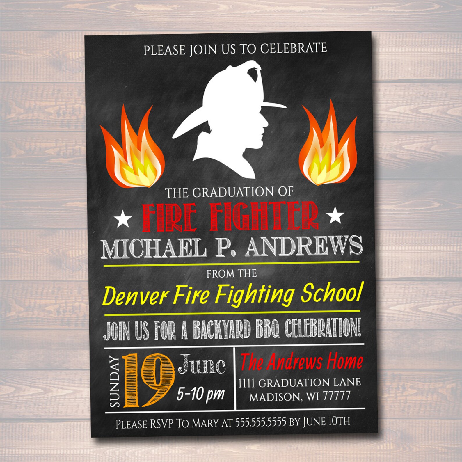 Editable Fire Fighter Graduation Invitation Chalkboard - Etsy