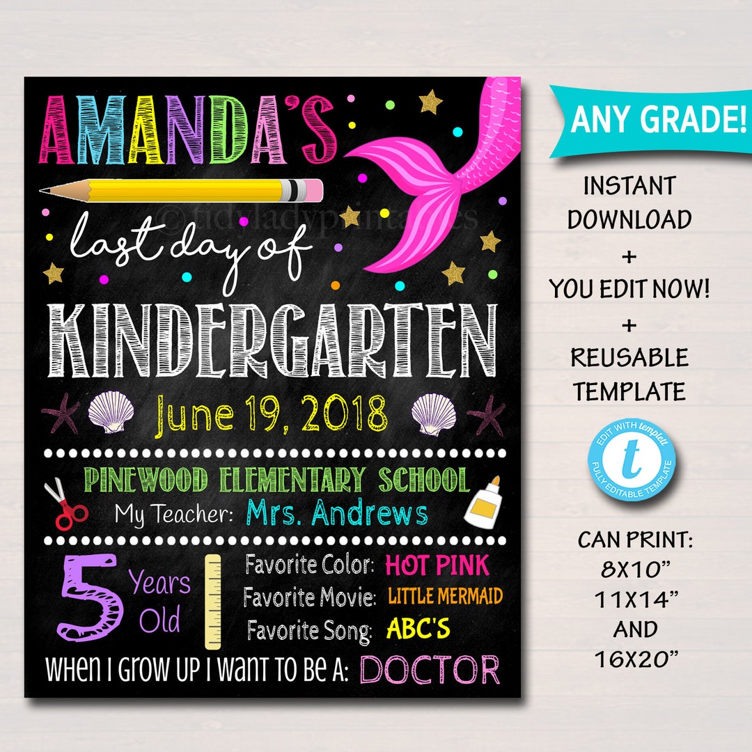 EDITABLE Mermaid Last Day of School Photo Prop Back to School ...