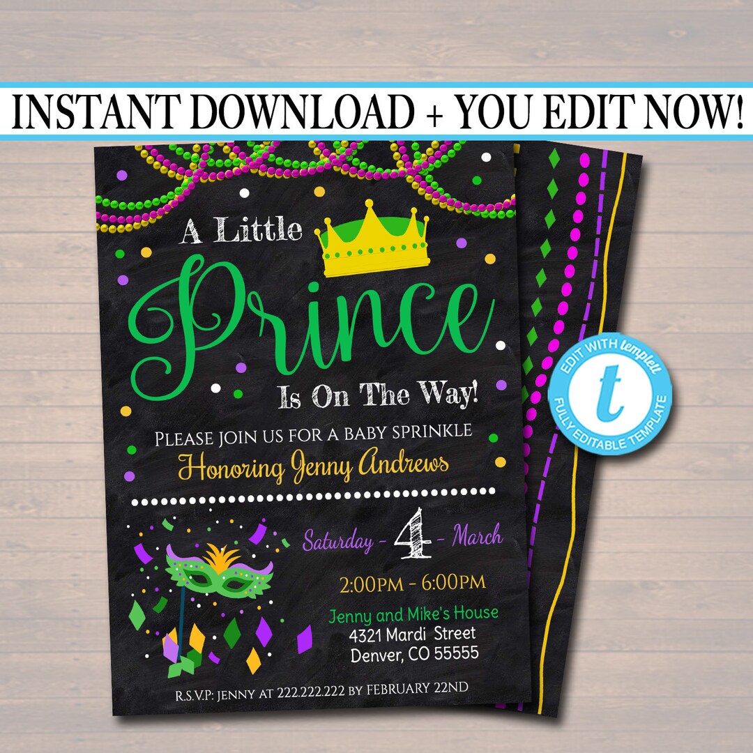Mardi Gras Prince Baby Shower Invitation: New Orleans Sprinkle ...