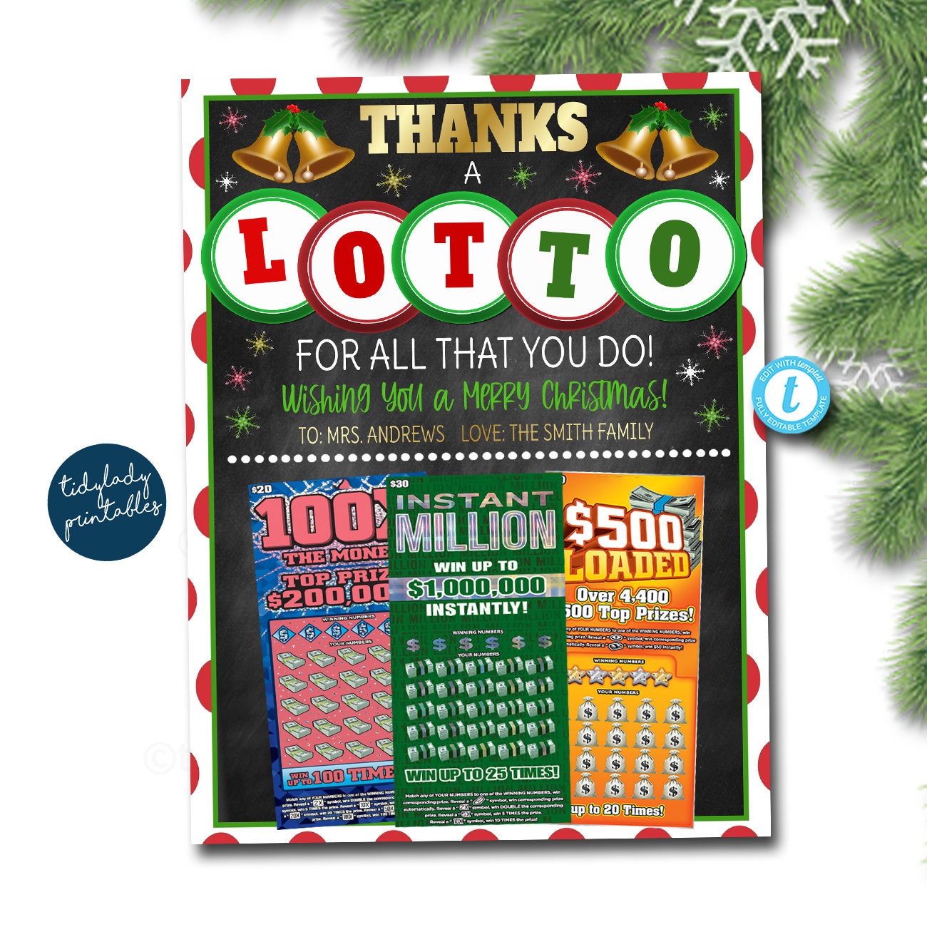 Christmas Lottery Gift Card Holder Printable Thanks a Lotto - Etsy