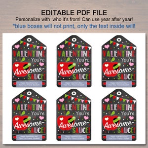 EDITABLE Apple Sauce Valentine's Day Gift Tags, Kids Friend Classroom ...
