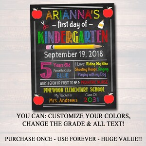 First Day of School Sign, Back to School Chalkboard Poster Personalized ...