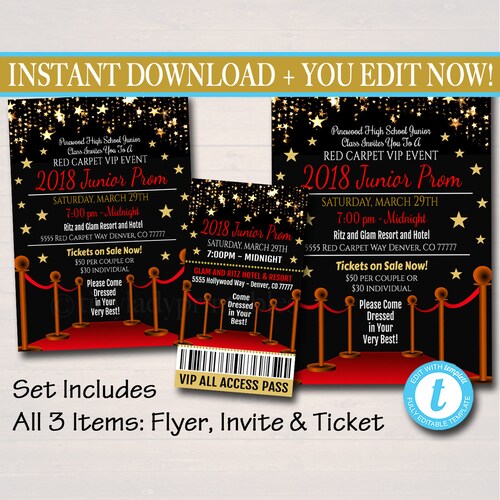 Editable Red Carpet Invitation Hollywood Invitation Red - Etsy