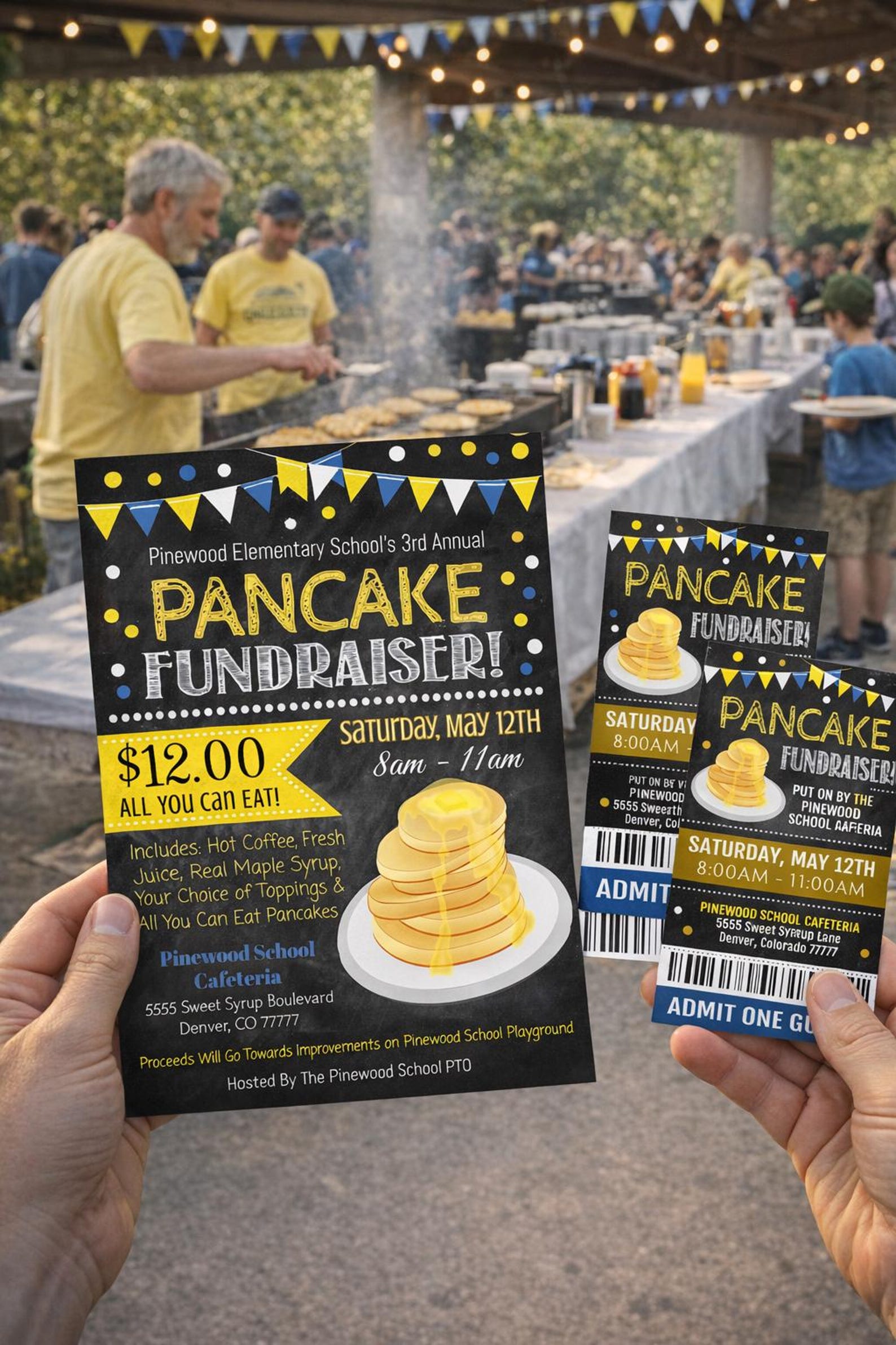 Editable Pancake Breakfast Fundraiser Flyer & Ticket Set (instant ...