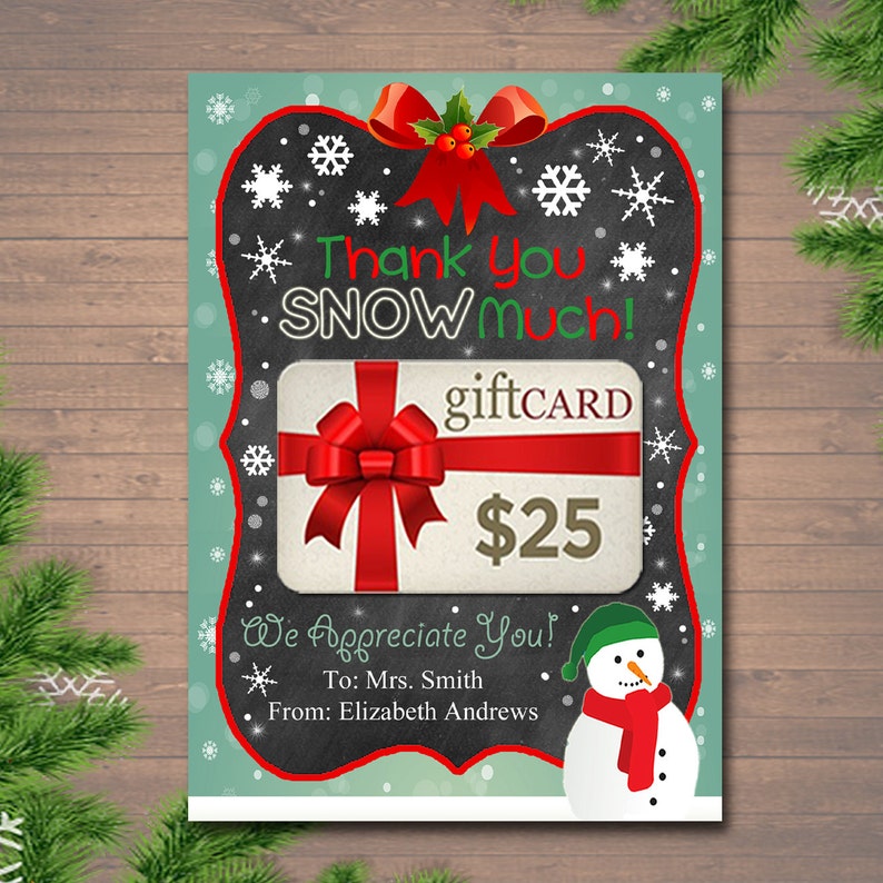 Christmas Gift Card Holder Thank You Snow Much Printable - Etsy