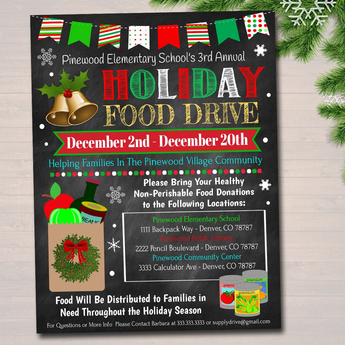 EDITABLE Holiday Food Drive Flyer Printable PTA PTO Flyer - Etsy