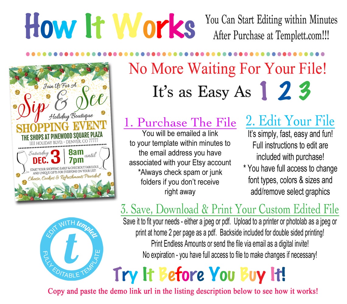 Editable Holiday Shopping Invitation Boutique Store | Etsy