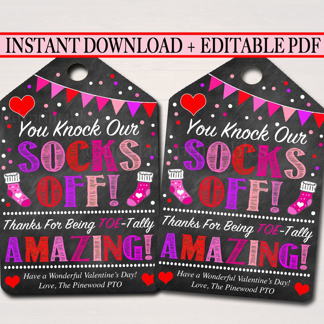 Valentine's Sock Gift Tags: Staff Appreciation (editable PDF) - Etsy