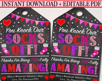 Valentines Sock Gift Tags Staff, Fuzzy Socks Mani Pedi Gift, Toe-tally ...