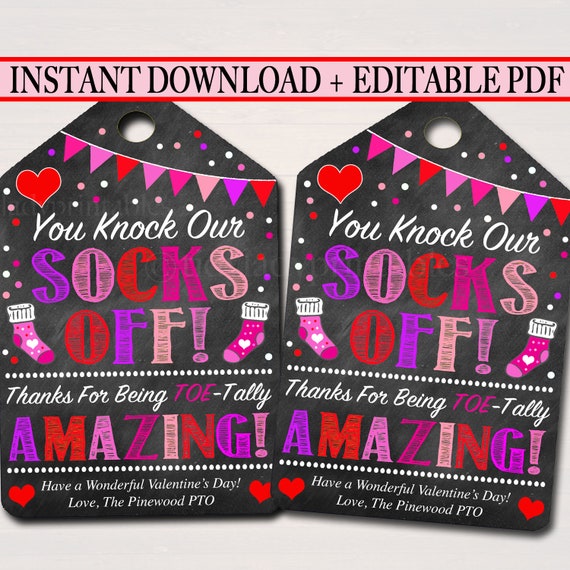 Valentines Sock Gift Tags Staff, Winter Fuzzy Socks Mani Pedi Gift, Toe ...