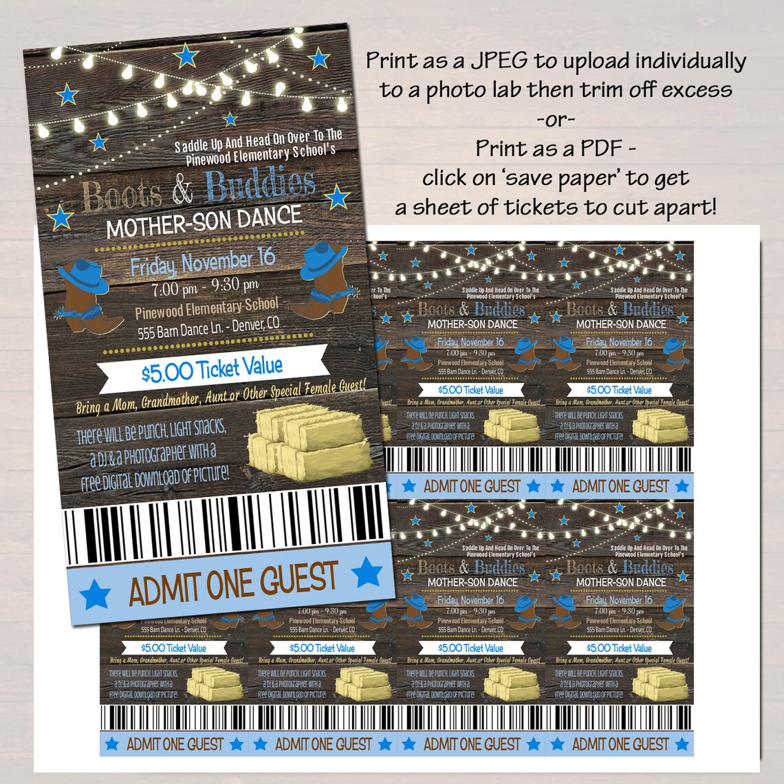 Mother Son Barn Dance Flyer Set: Western Boots (editable, Instant ...