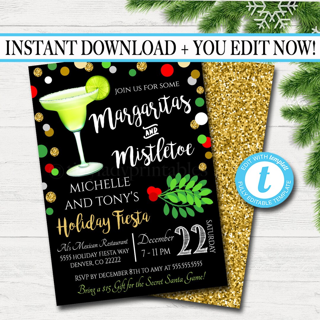 Margaritas and Mistletoe Invitation: Christmas Holiday Party (digital ...
