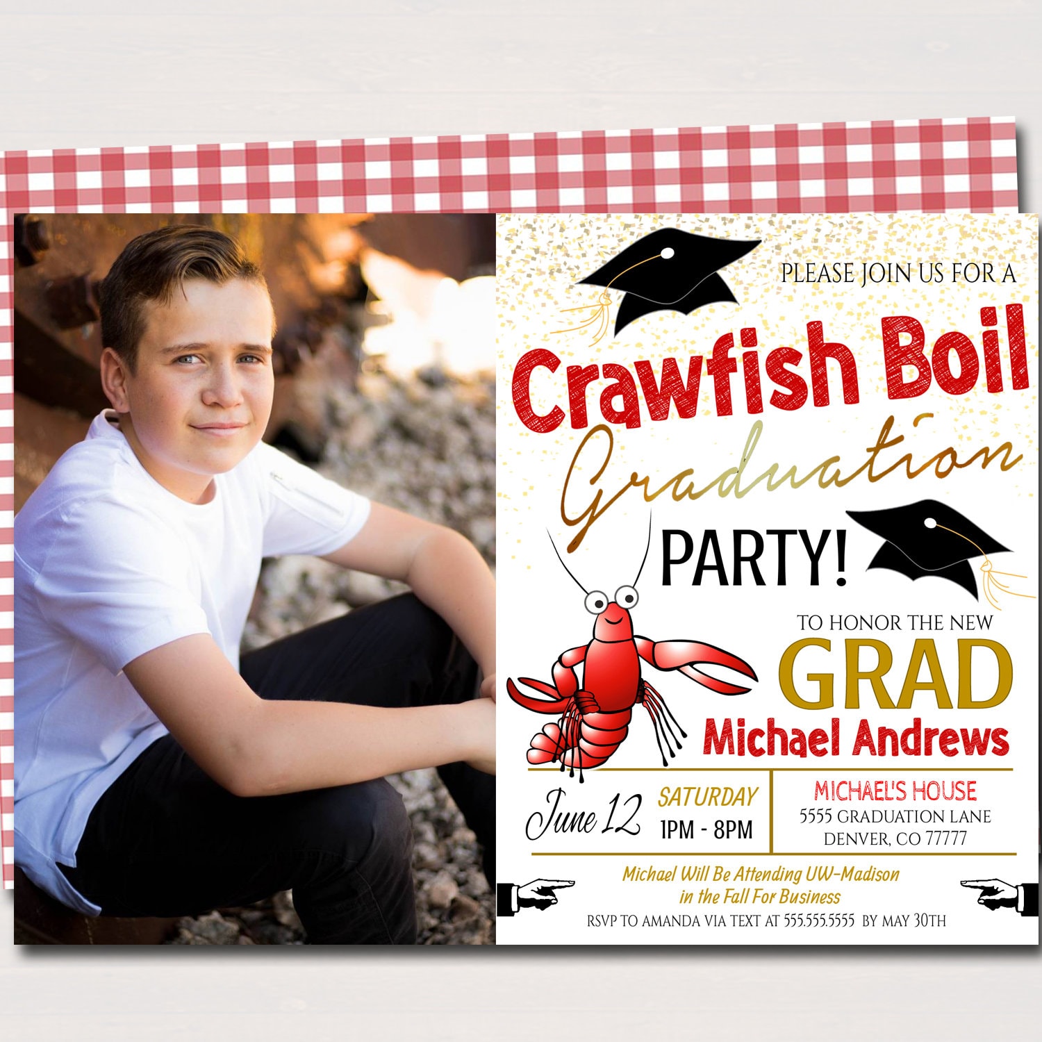 Crawfish Boil Graduation Party Invitation: Editable Seafood BBQ ...
