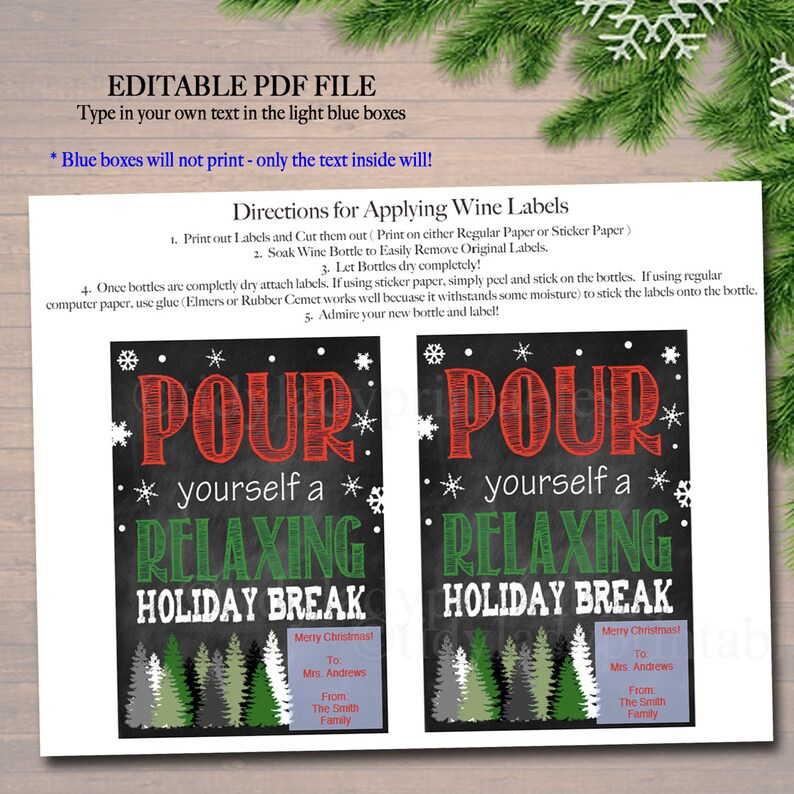 EDITABLE Teacher Gift, Christmas Wine Label INSTANT DOWNLOAD, Printable ...