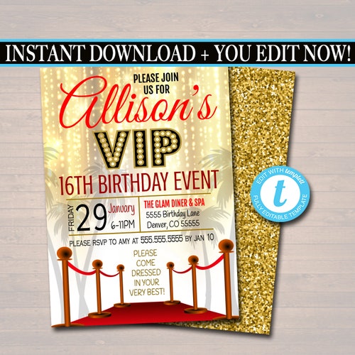 Movie Hollywood Ticket Invitations Birthday Party instant - Etsy