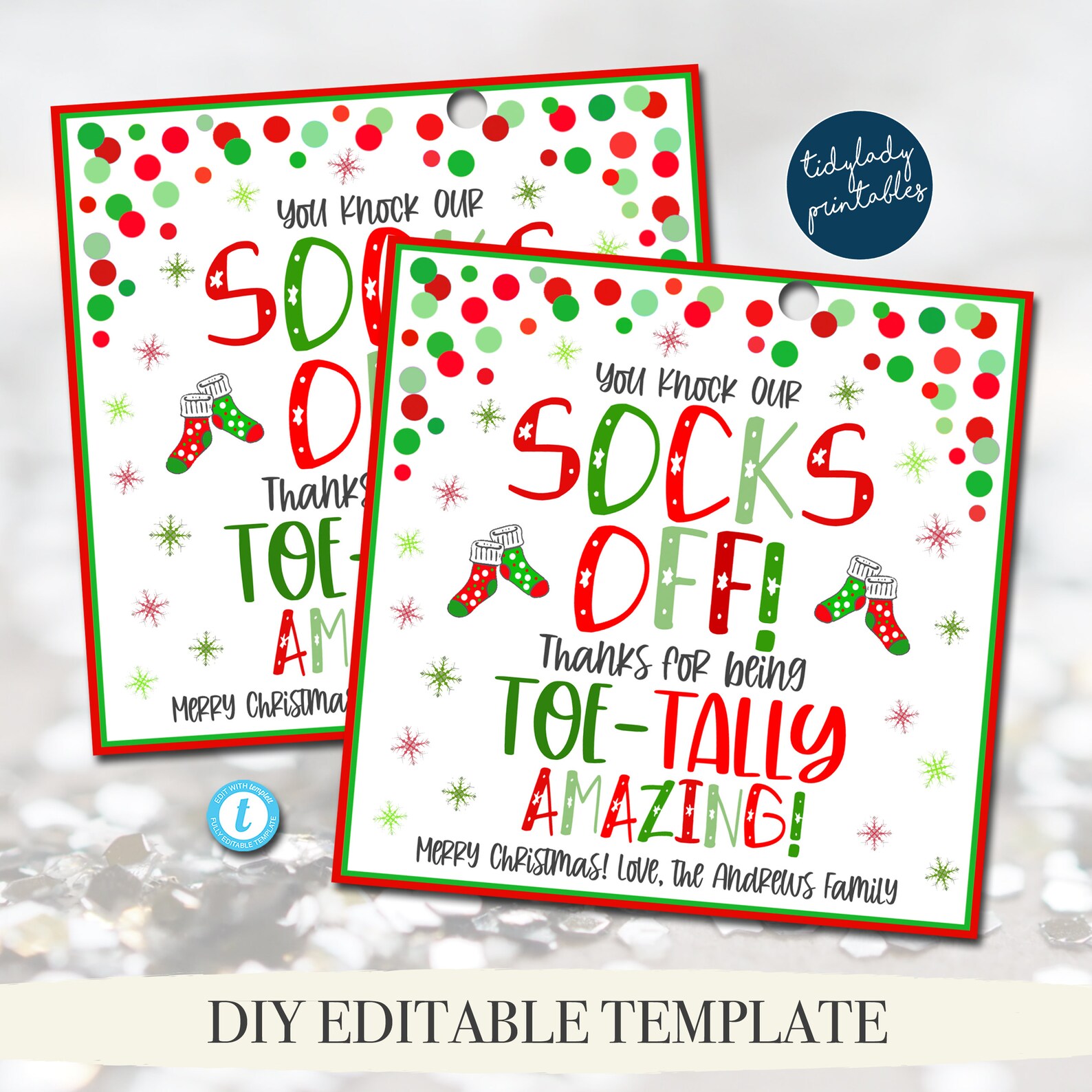 Christmas Sock Gift Tags: Editable Staff Appreciation Template - Etsy