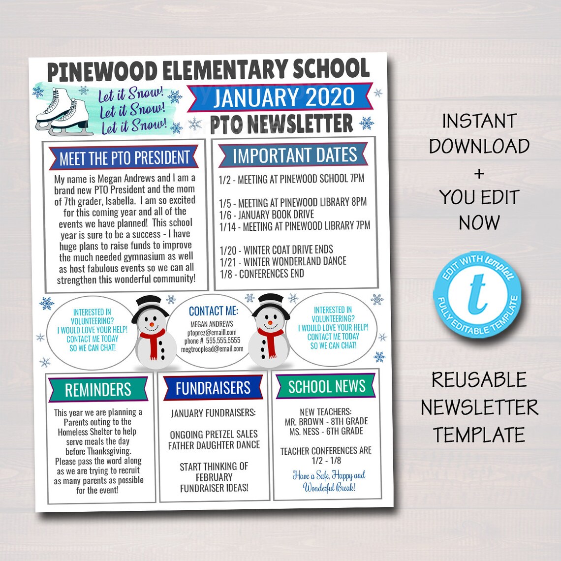 January PTO PTA Newsletter Flyer Winter Printable Handout - Etsy