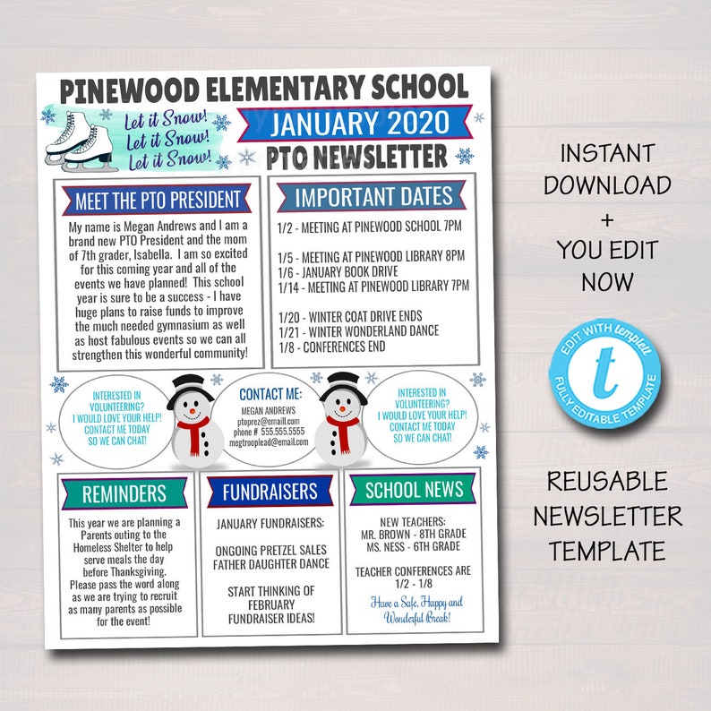 January PTO PTA Newsletter Flyer Winter Printable Handout - Etsy