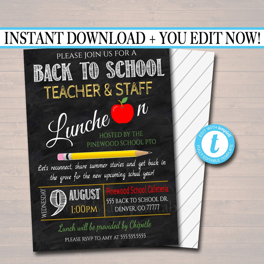 EDITABLE Teacher Staff Luncheon Breakfast Social Printable PTA PTO ...