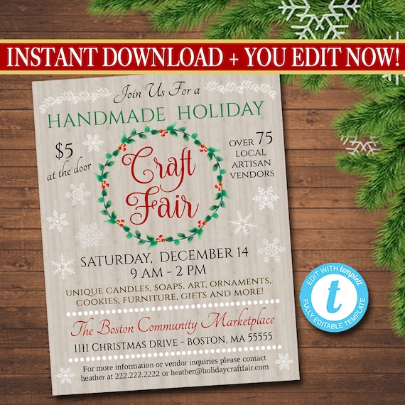 Christmas Market Flyer, Holiday Shopping Craft Show Invitation, Xmas ...