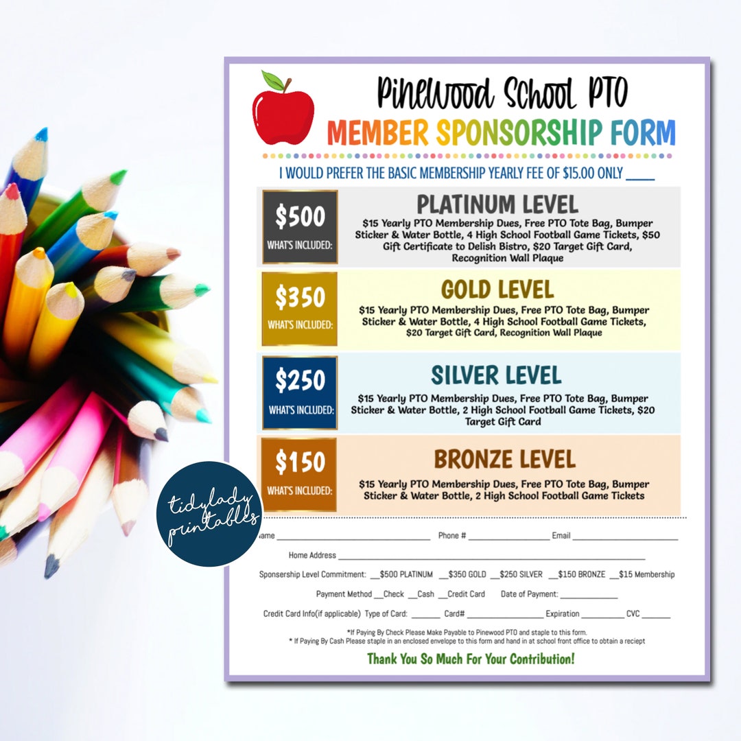 Editable PTO PTA Sponsorship Form: School Fundraiser Template (instant ...