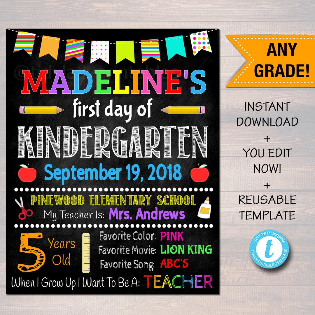 Editable First Day of School Chalkboard Sign: Any Grade (digital ...