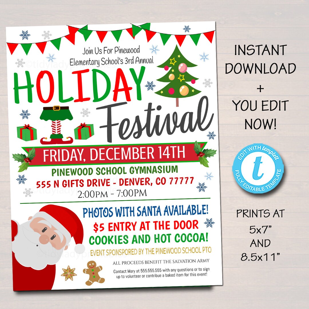 Editable Holiday Festival Flyer: Christmas Event Invitation (digital ...