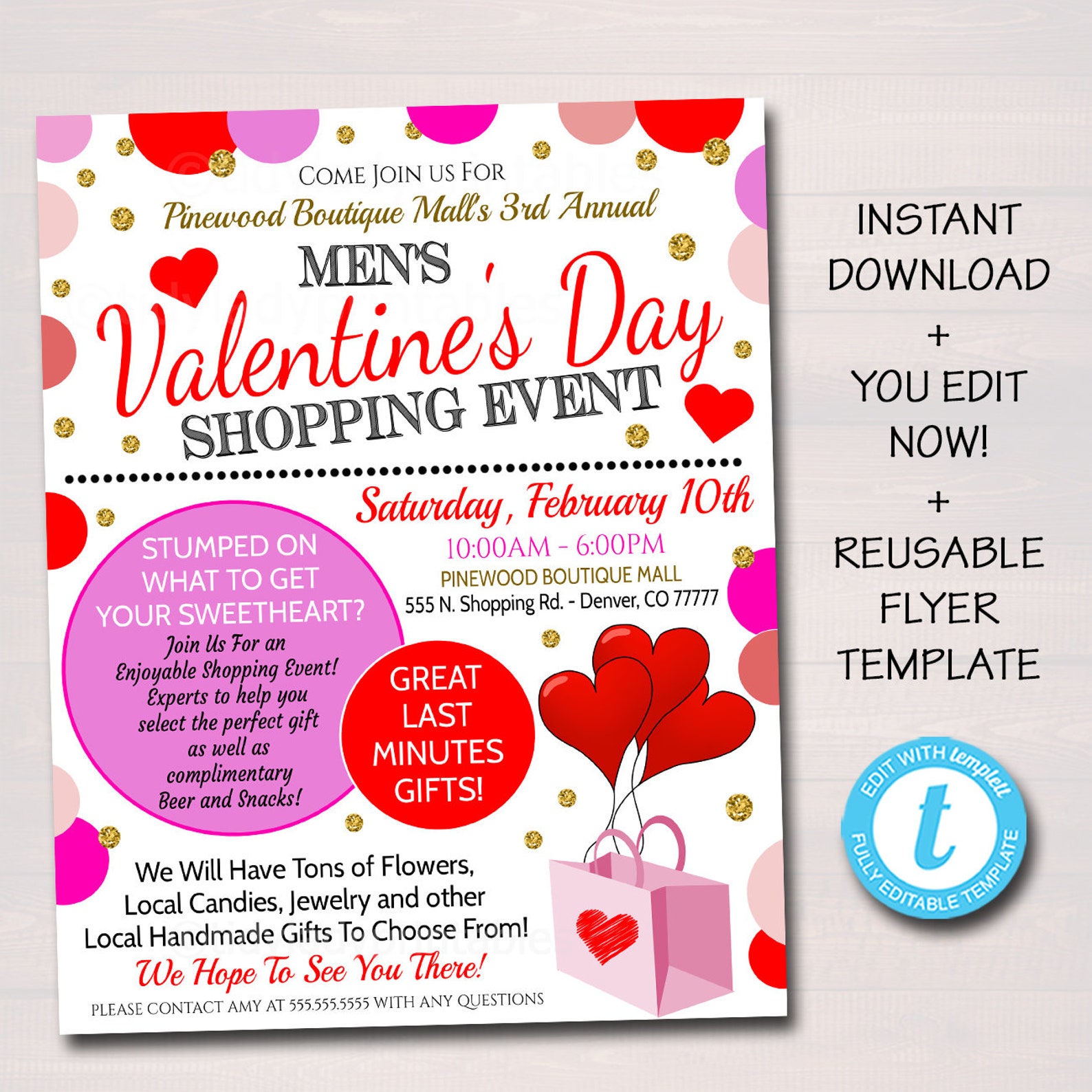 EDITABLE Valentine's Day Shopping Flyer Boutique Show - Etsy