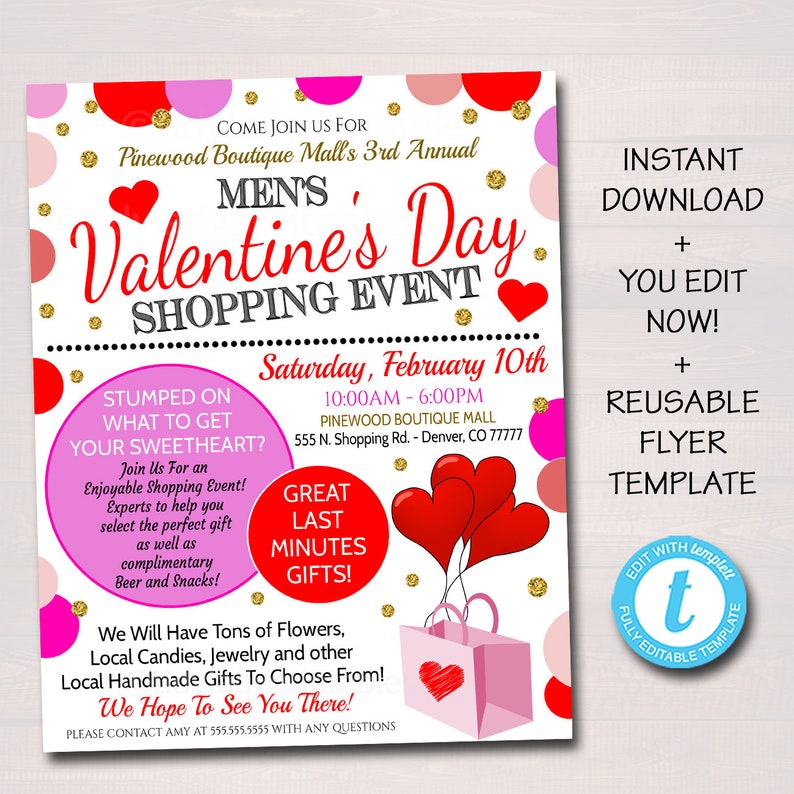 EDITABLE Valentine's Day Shopping Flyer Boutique Show - Etsy