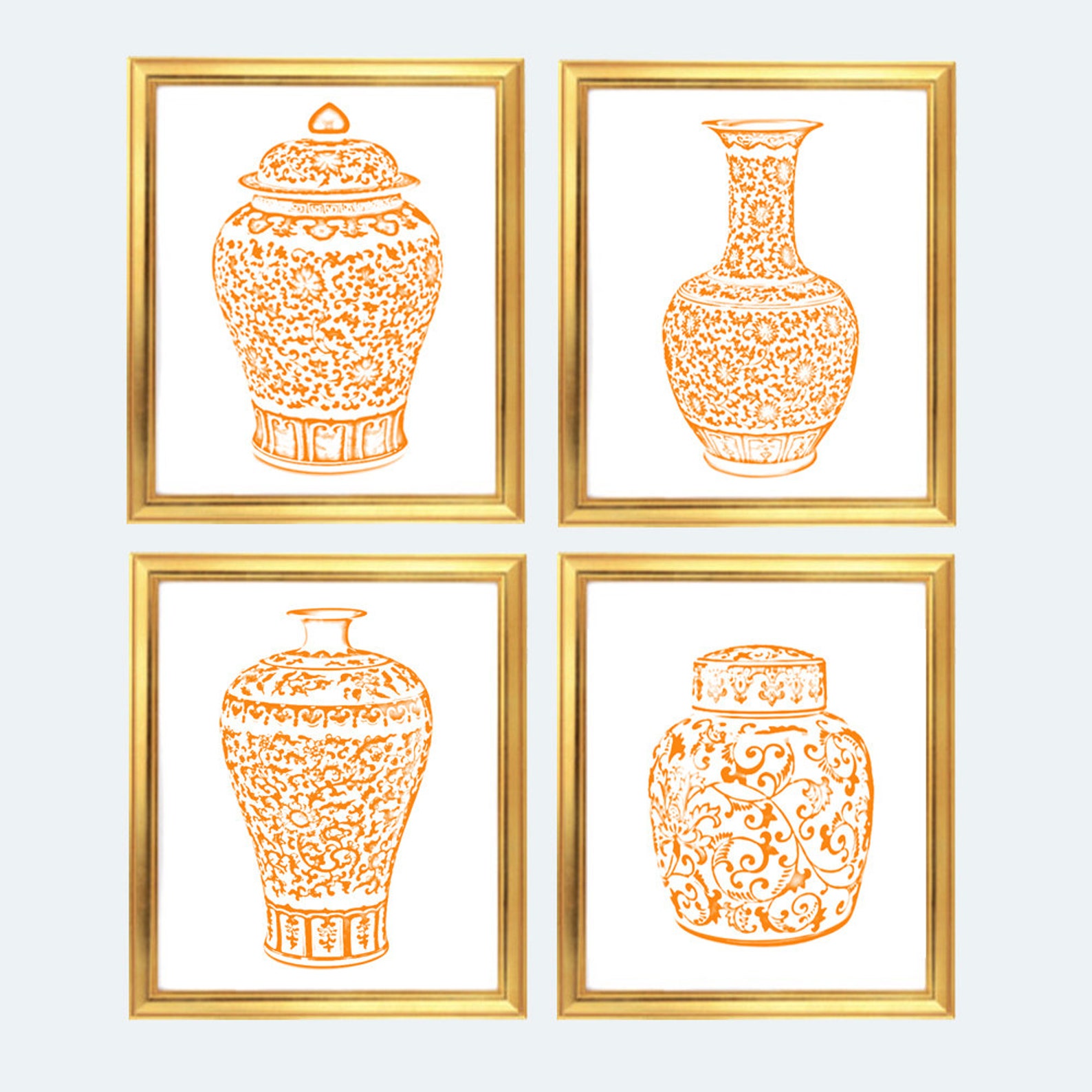 Orange Ginger Jar Digital Art Prints, INSTANT DOWNLOAD, Orange and ...