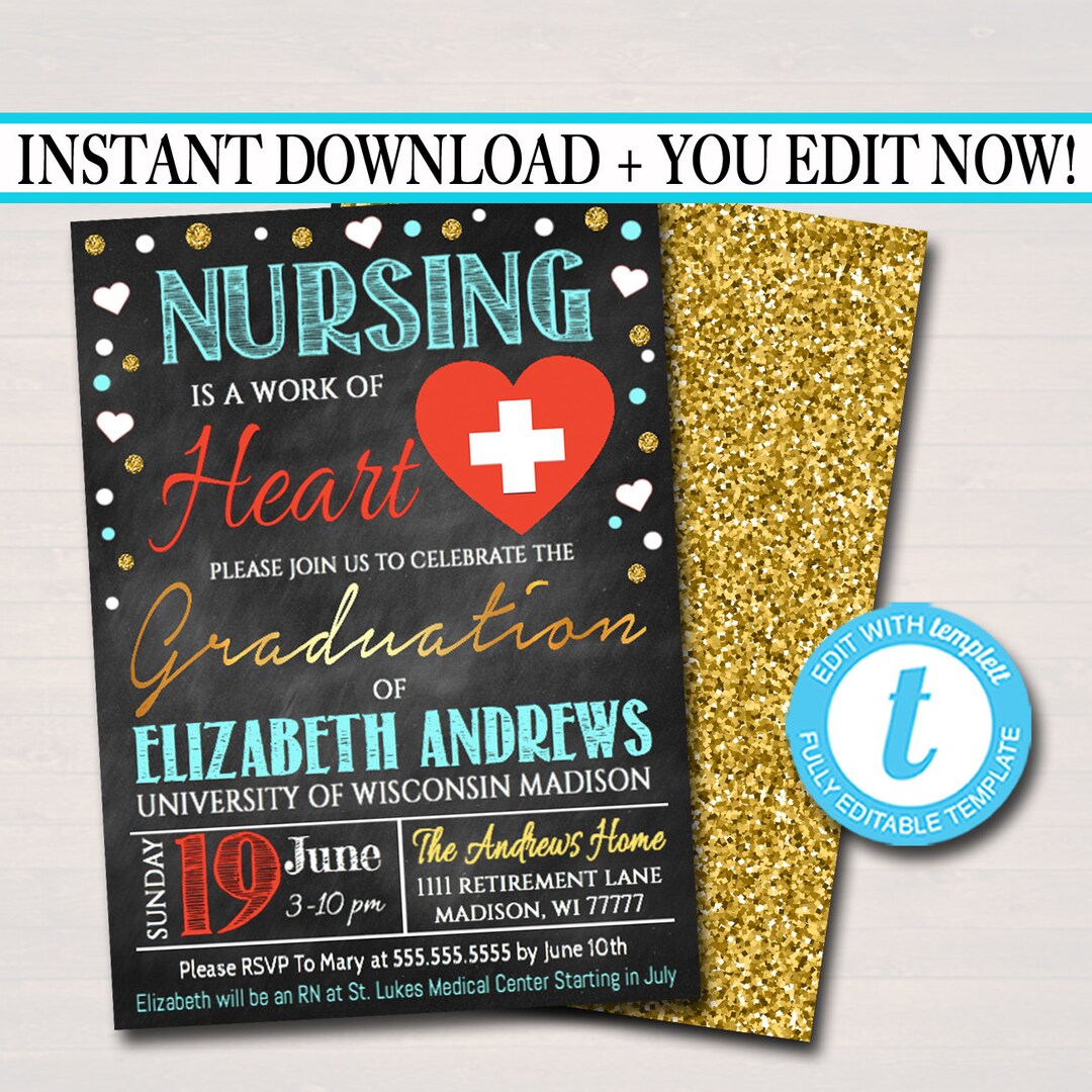 Editable Nurse Graduation Invitation Chalkboard Printable Digital ...