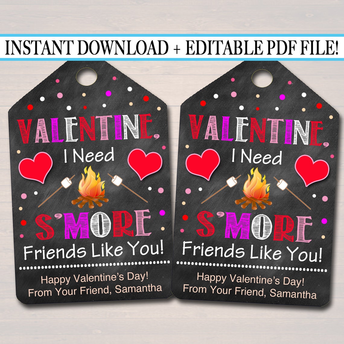 EDITABLE Valentine's Day Smore Gift Tags Classroom School - Etsy