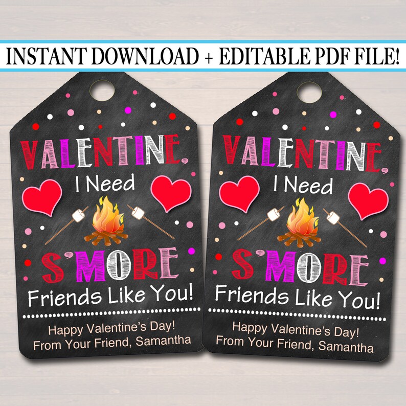 EDITABLE Valentine's Day Smore Gift Tags Classroom School - Etsy
