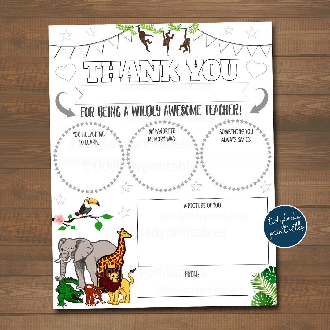 Jungle Theme Teacher Appreciation Week Printable, Classroom Teacher ...