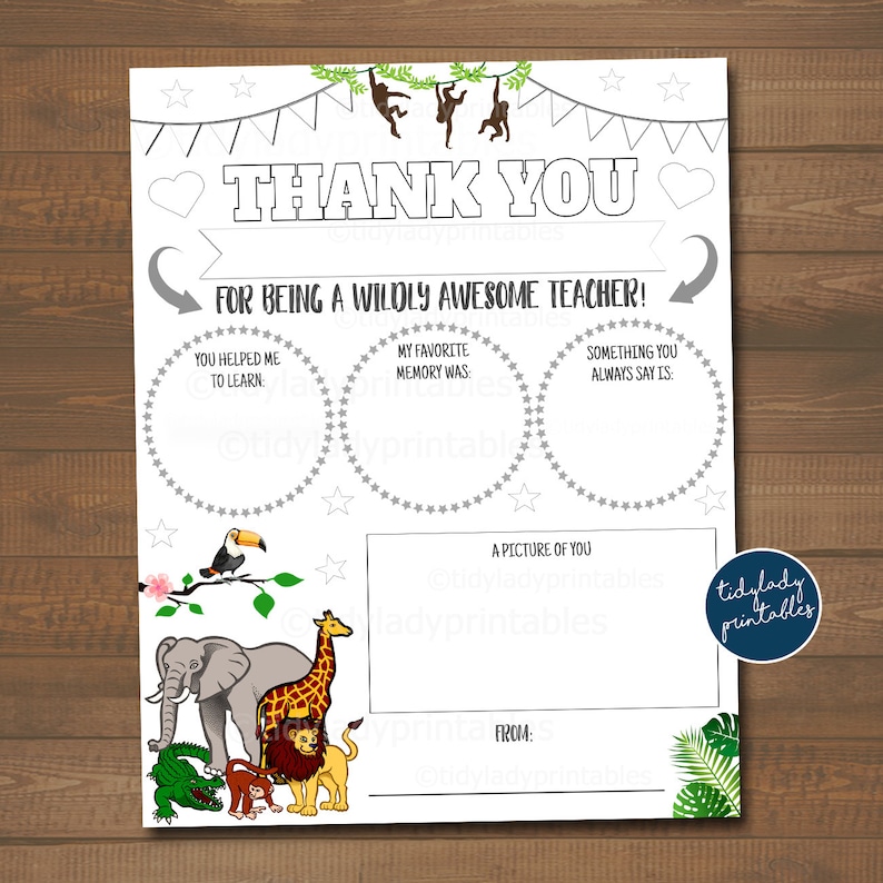 Jungle Teacher Appreciation Worksheet: All About My Teacher (printable ...