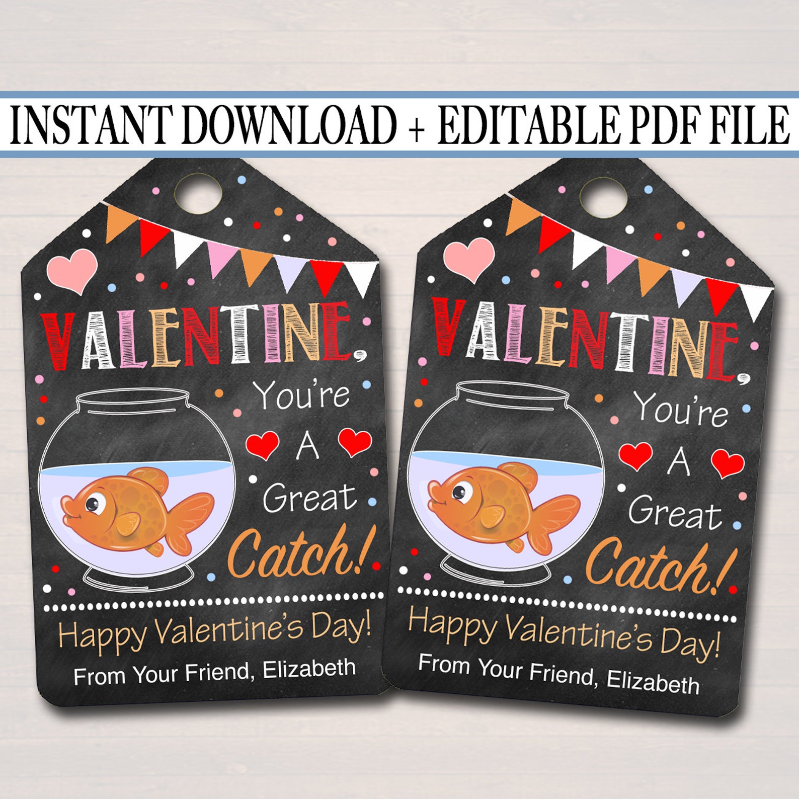 EDITABLE Valentine Goldfish Tag You Are a Great Catch - Etsy Canada