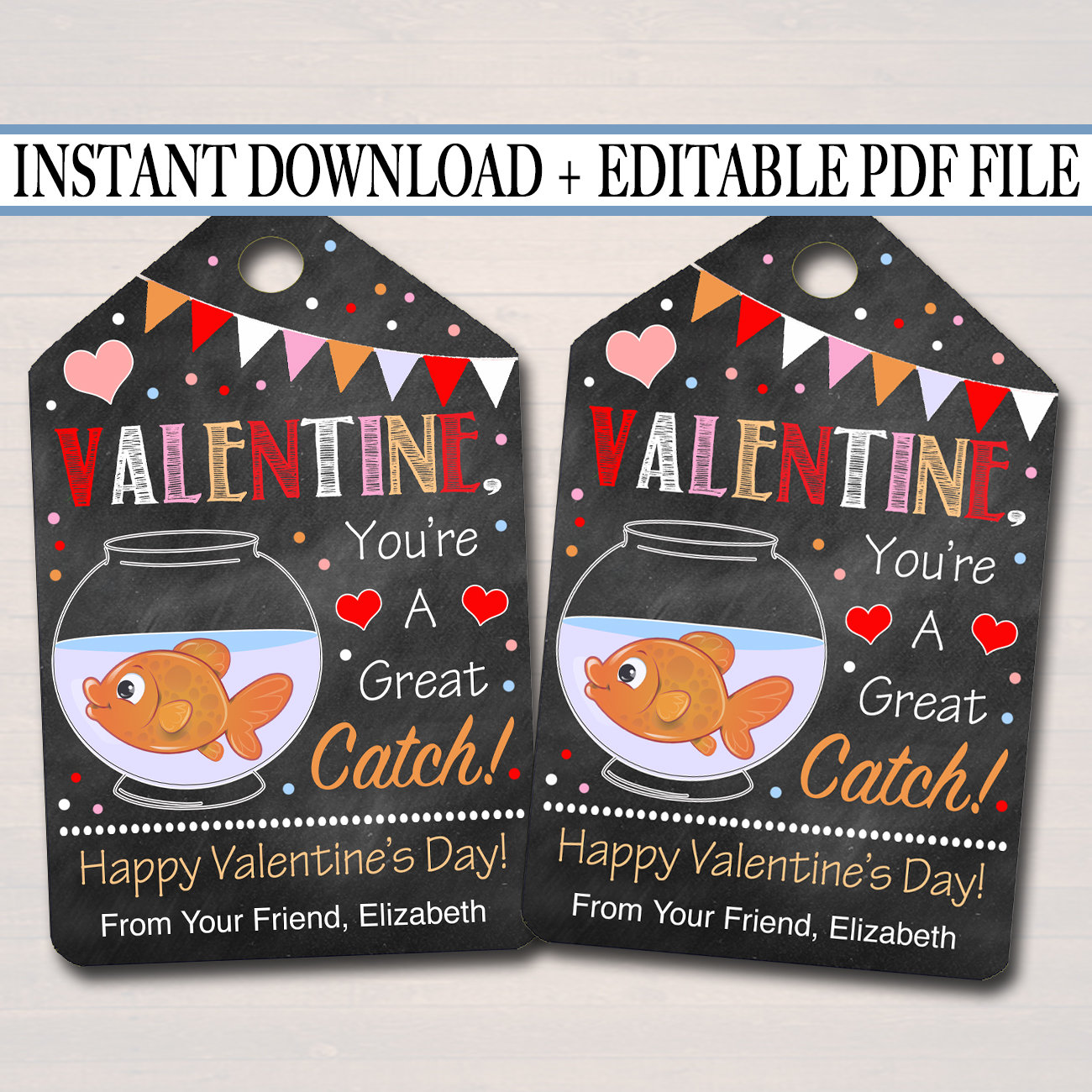 EDITABLE Valentine Goldfish Tag You Are a Great Catch - Etsy Canada