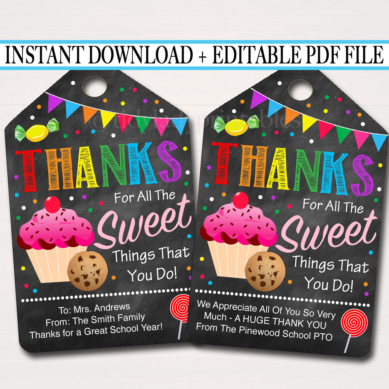 Printable Sweet Treat Thank You Tags: Editable Appreciation Gift (PDF ...