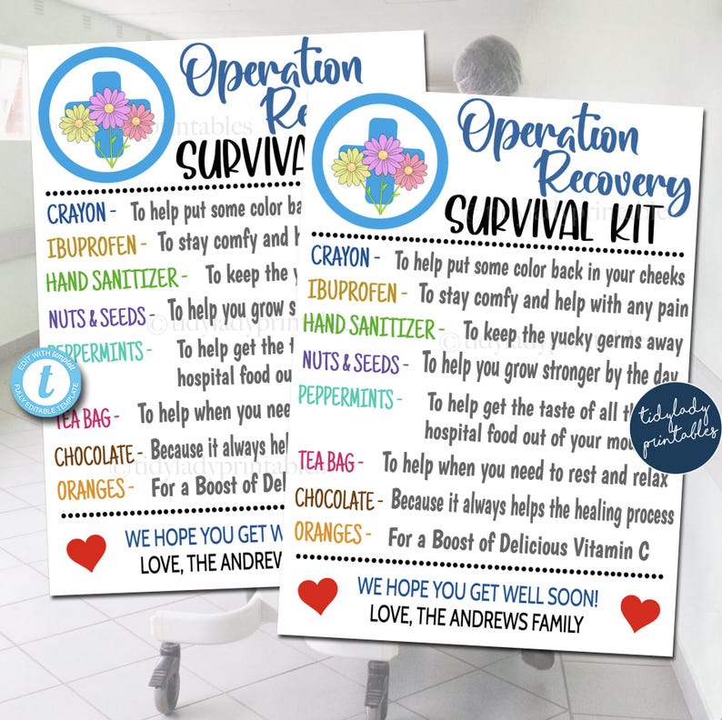 Operation Recovery Survival Kit Gift Tags: Editable Template (PDF) - Etsy